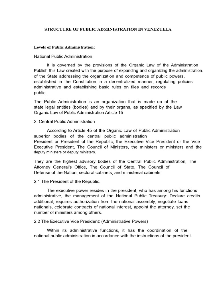 STRUCTURE OF PUBLIC ADMINISTRATION IN VENEZUELA (2) | PDF | Bureaucracy ...