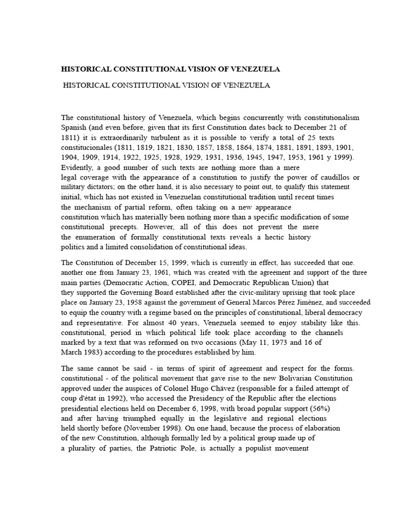 Historical Constitutional Vision of Venezuela | PDF | Venezuela | Hugo ...