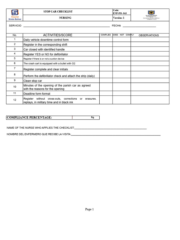 ENF-FO-043 Stop Car Checklist | PDF