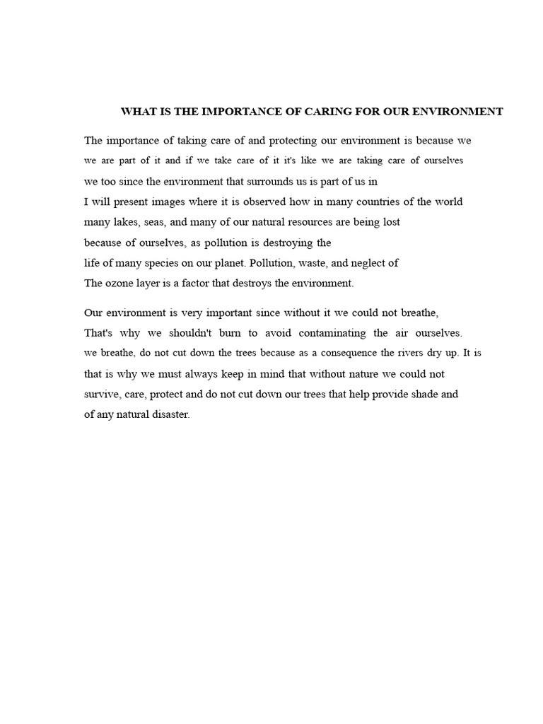 What Is The Importance of Caring For Our Environment | PDF | Natural ...