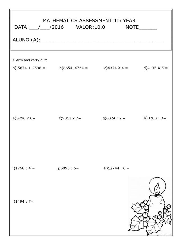 Mathematics Assessment 4th Grade Word | PDF | Mathematics | Discrete ...