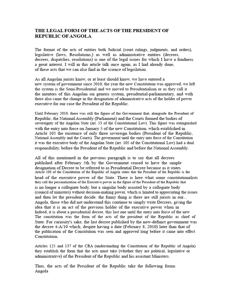 The Legal Form of The Acts of The President of The Republic of Angola ...