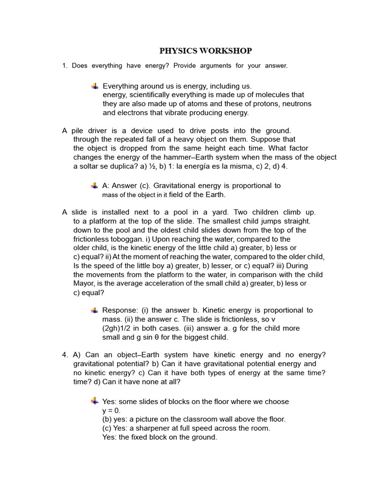 PHYSICS WORKSHOP | PDF | Potential Energy | Mass