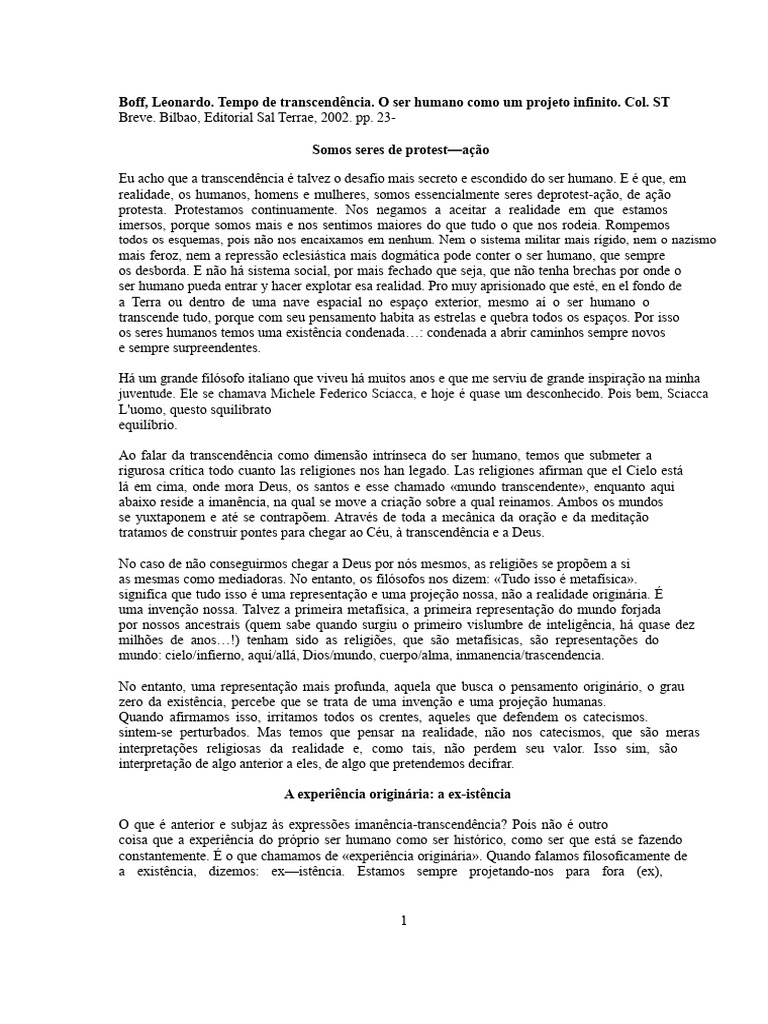 Transcendência e a Natureza Humana | PDF | Deus | Jean Paul Sartre