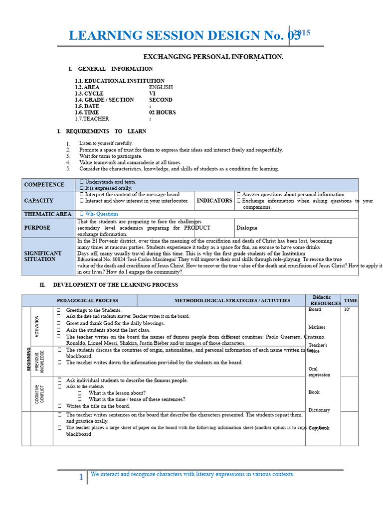 Learning Session #03 Exchanging Personal Information | PDF ...