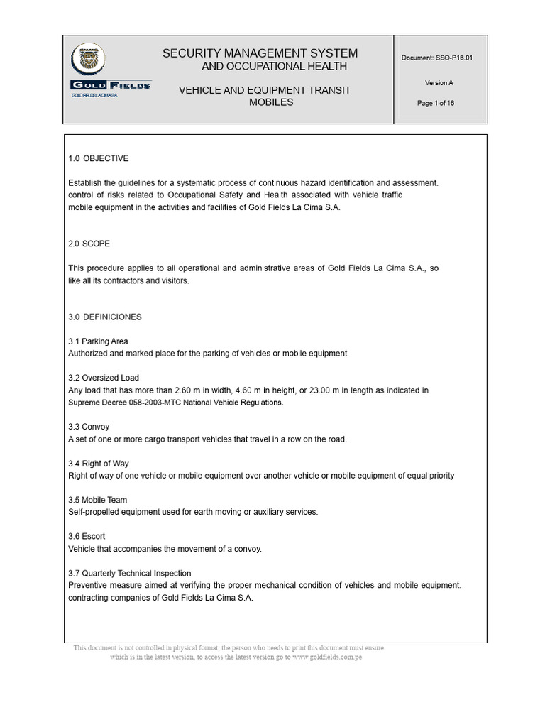 Vehicle and Mobile Equipment Traffic Gold Fields PDF | PDF | Driver's ...