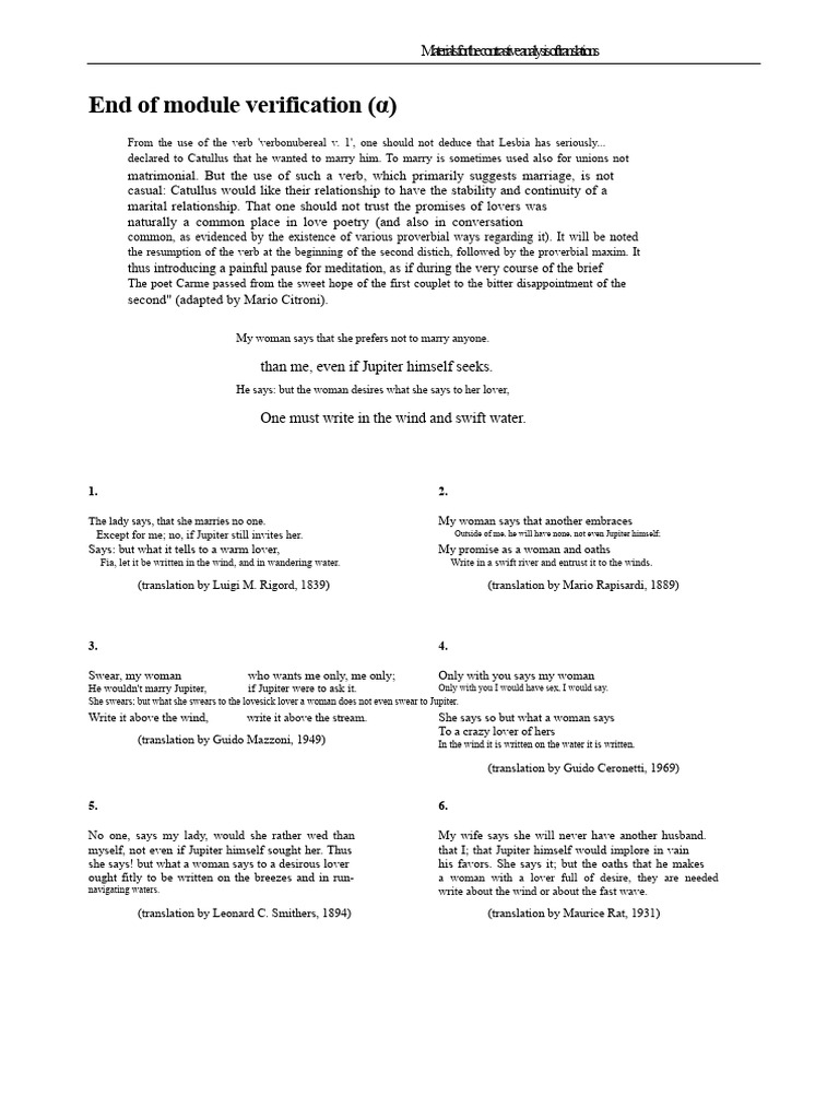 Catullus - Module End Verification | PDF | Translations | Poetry