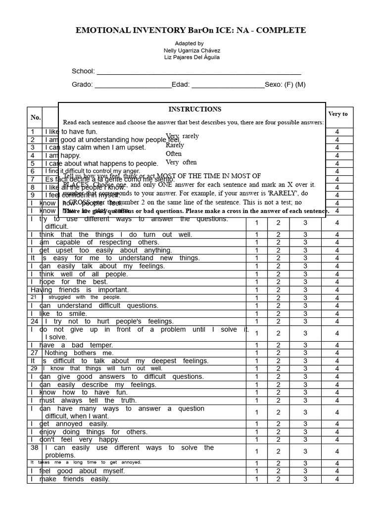 Emotional Inventory Questionnaire Guide | PDF