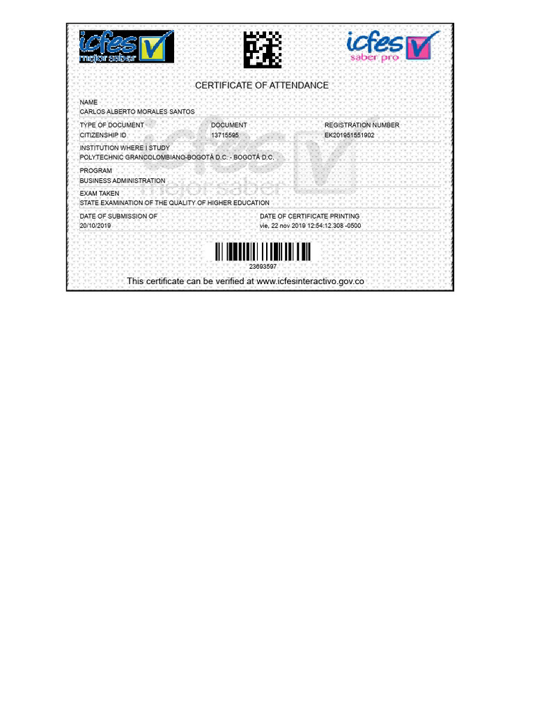 Saber Pro Certificate | PDF