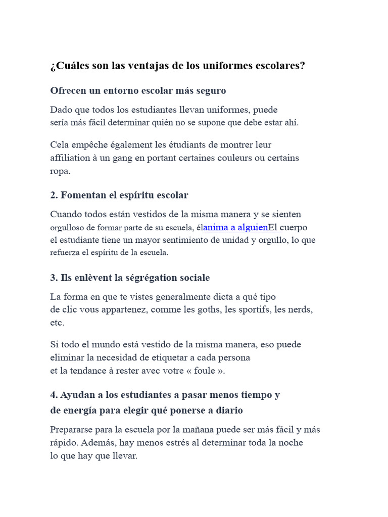 Ventajas y desventajas de los uniformes escolares | PDF