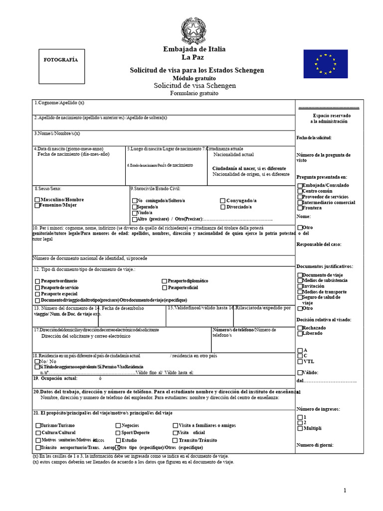 Formulario de Visa Schengen It Esp | PDF | Pasaporte | Visa de viaje