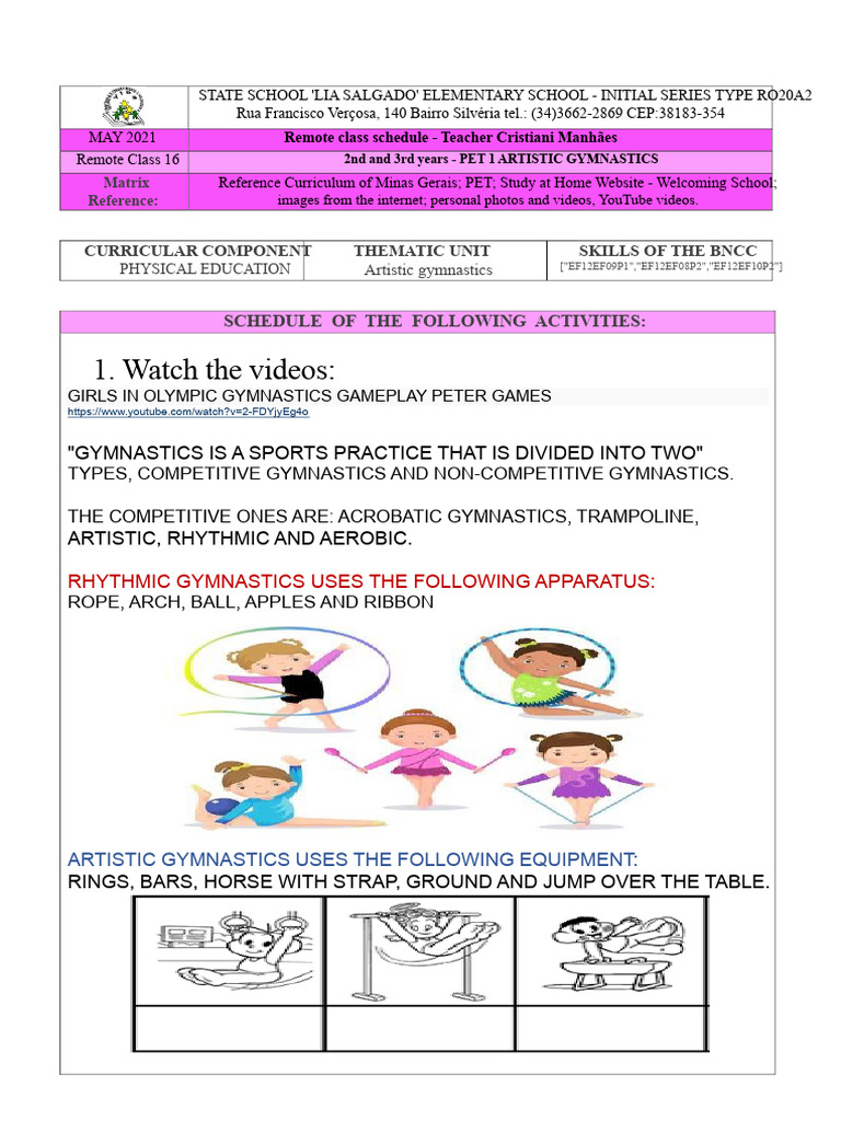 Lesson 16 - 2nd and 3rd Grade ARTISTIC GYMNASTICS | PDF