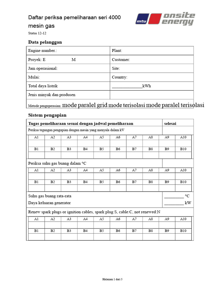 Daftar Periksa Pemeliharaan Mesin Gas 4000 | PDF