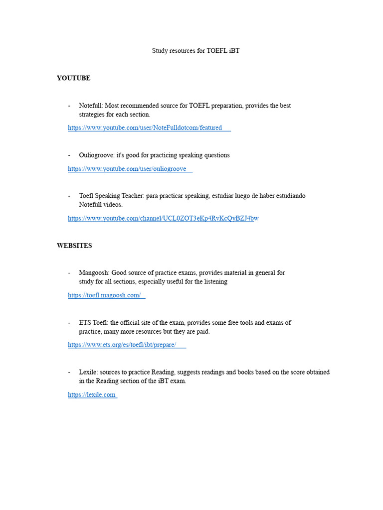 Essential TOEFL iBT Study Resources | PDF