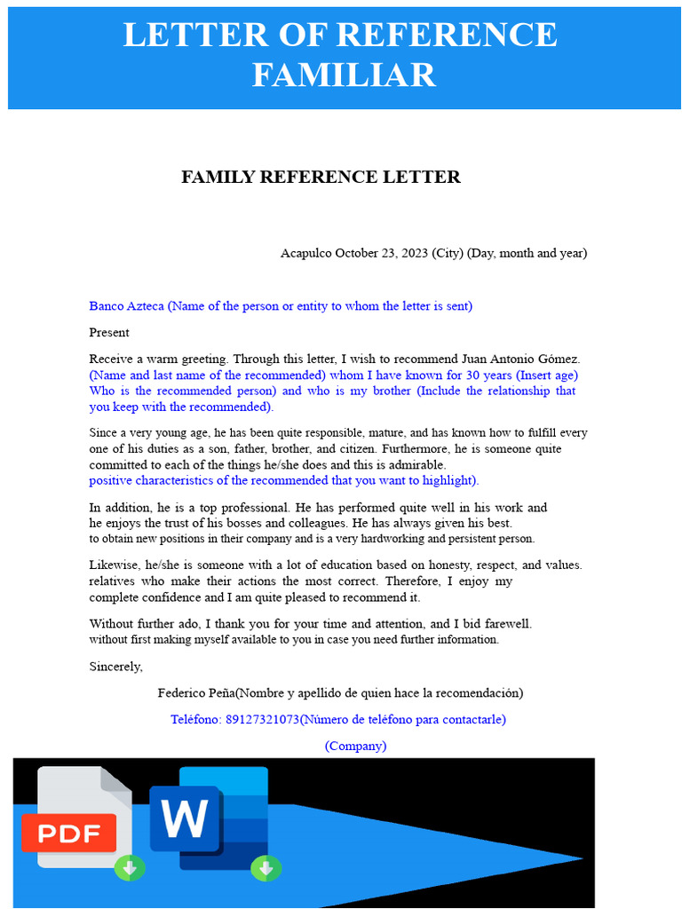 Family Reference Letter for Recommendation | PDF