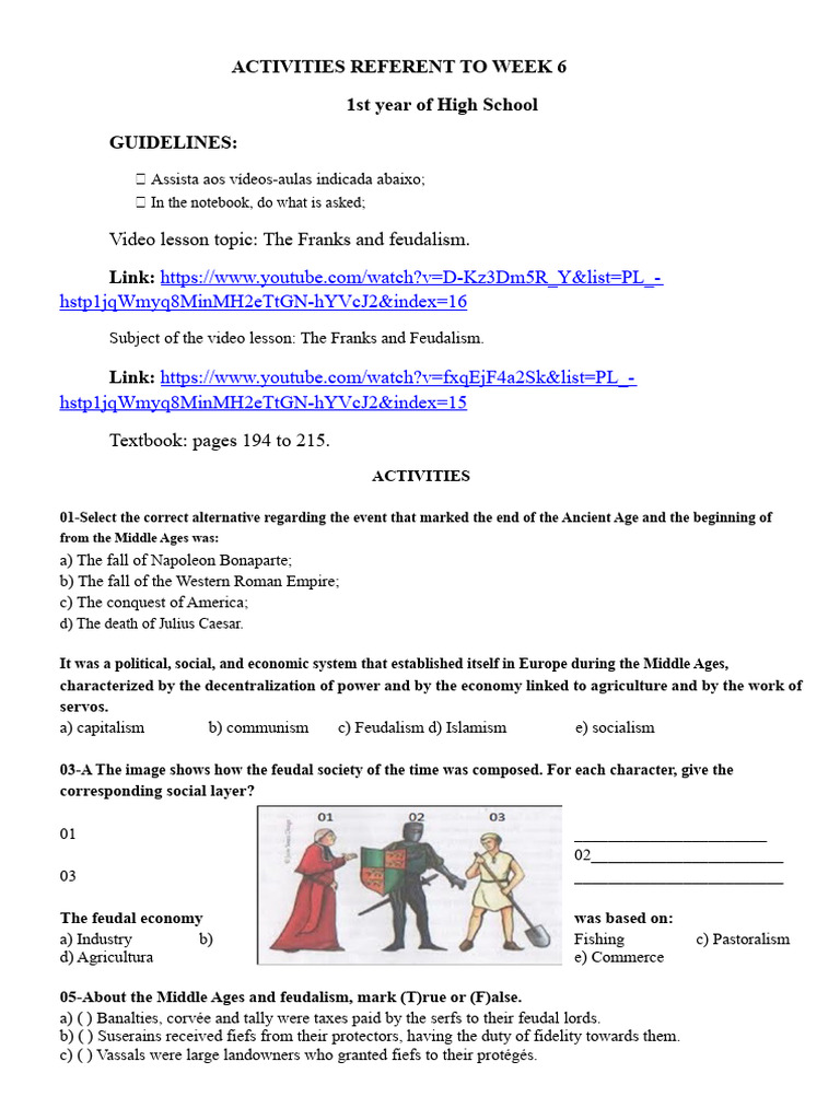 Activity 6th Week 1st Grade | PDF | Feudalism | Middle Ages