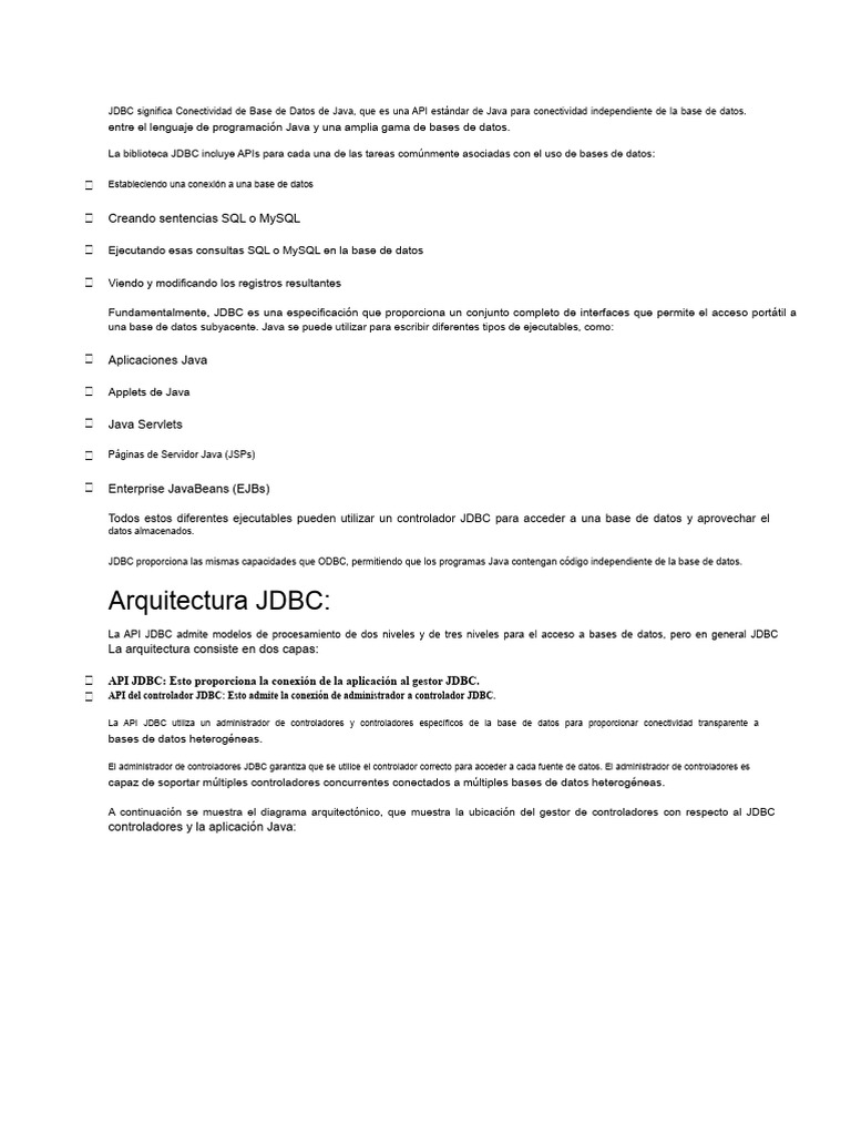 Notas de JDBC | PDF | Java (lenguaje de programación) | Bases de datos
