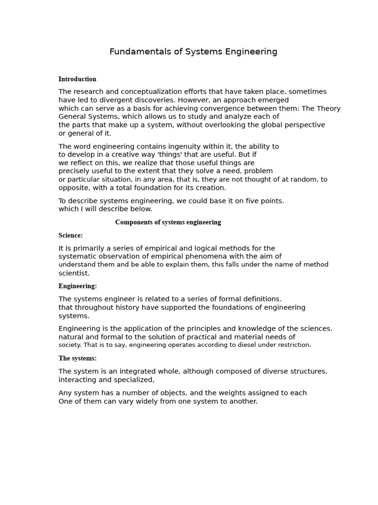 Fundamentals of Systems Engineering | PDF | System | Science