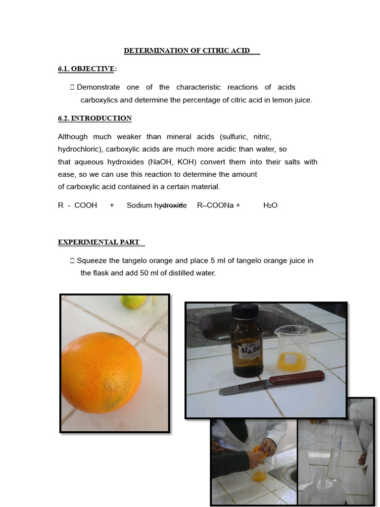 Citric Acid Content in Lemon Juice | PDF | Acid | Sodium Hydroxide
