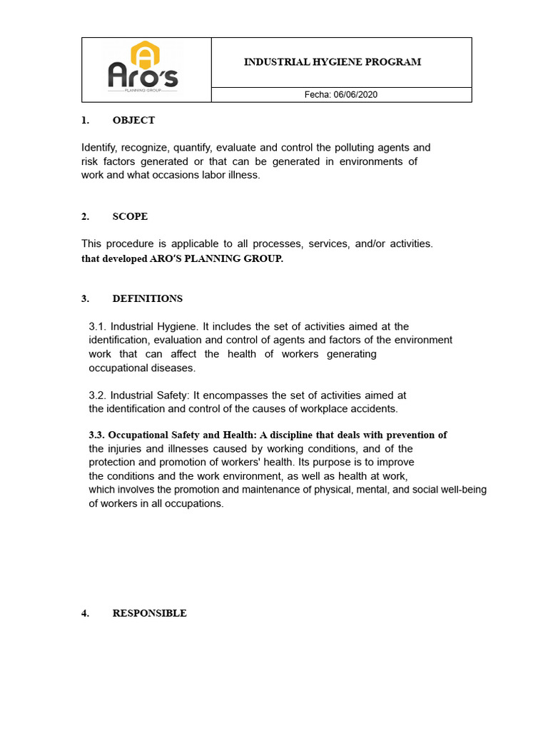 INDUSTRIAL HYGIENE PROGRAM | PDF | Occupational Hygiene | Occupational Safety And Health
