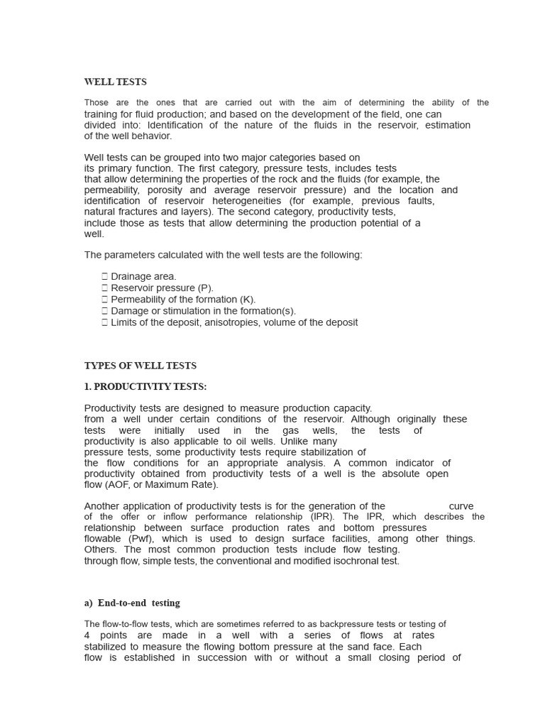 Types of Well Tests | PDF | Petroleum Reservoir | Oil Well