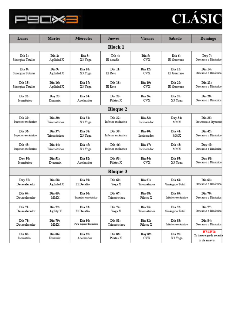 P90X3 Clasico Cronograma PDF | PDF