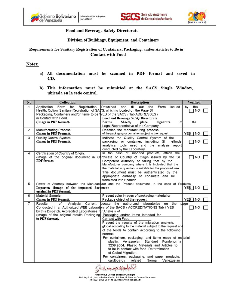 Sanitary Registration for Food Packaging | PDF