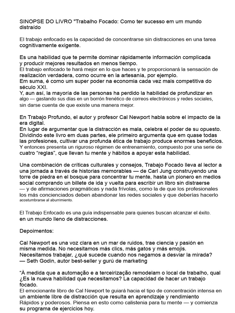 Trabajo Enfocado: Cómo Tener Éxito en Un Mundo Distraído | PDF ...