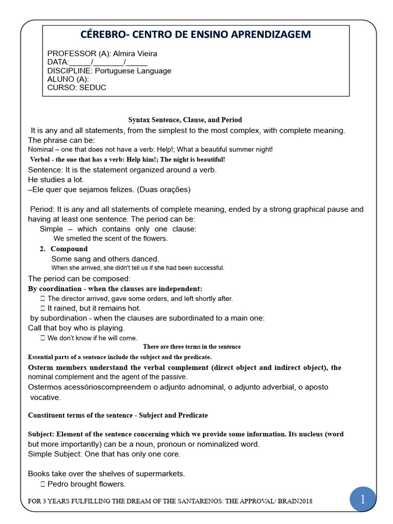 Classification of Sentences | PDF | Verb | Subject (Grammar)