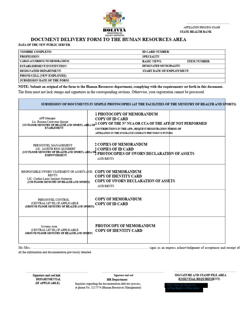 Form For Submitting Documents To Human Resources | PDF | Identity Document