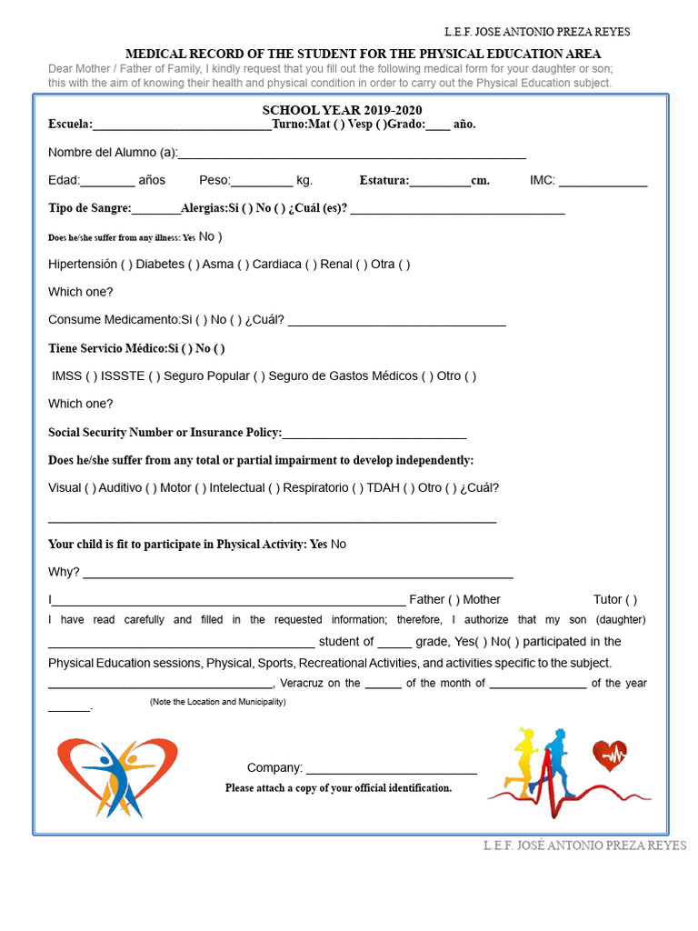 Student Medical Form for Physical Education | PDF