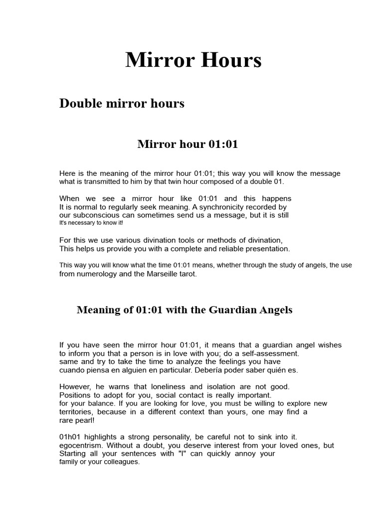 Mirror Hours Double Mirrors | PDF | Angel | Occult