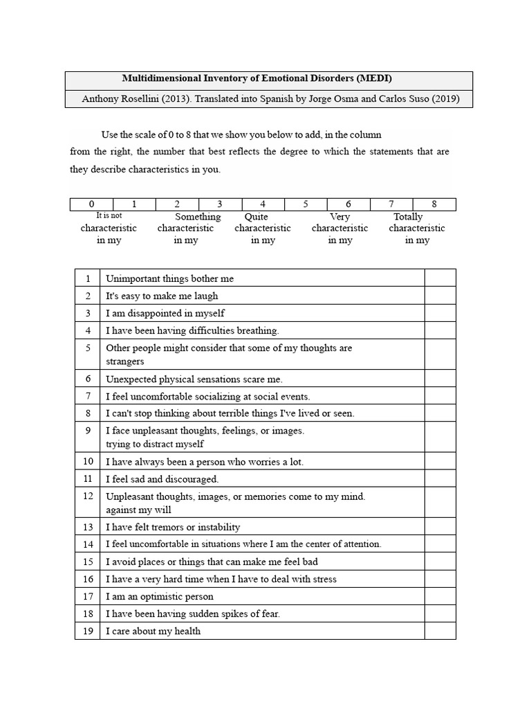 Multidimensional Emotional Disorders Scale | PDF | Anxiety | Thought