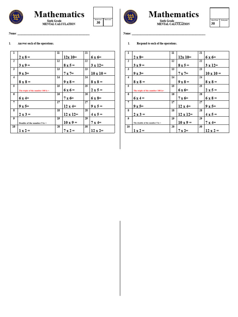 Mental Calculation 1 Sixth | PDF | Numbers | Mathematics