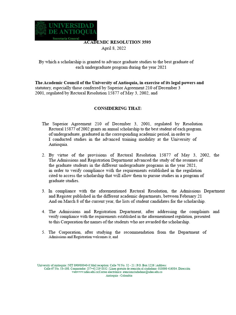 Academic Resolution 3593 - Distinction Best Graduate 2021 | PDF ...