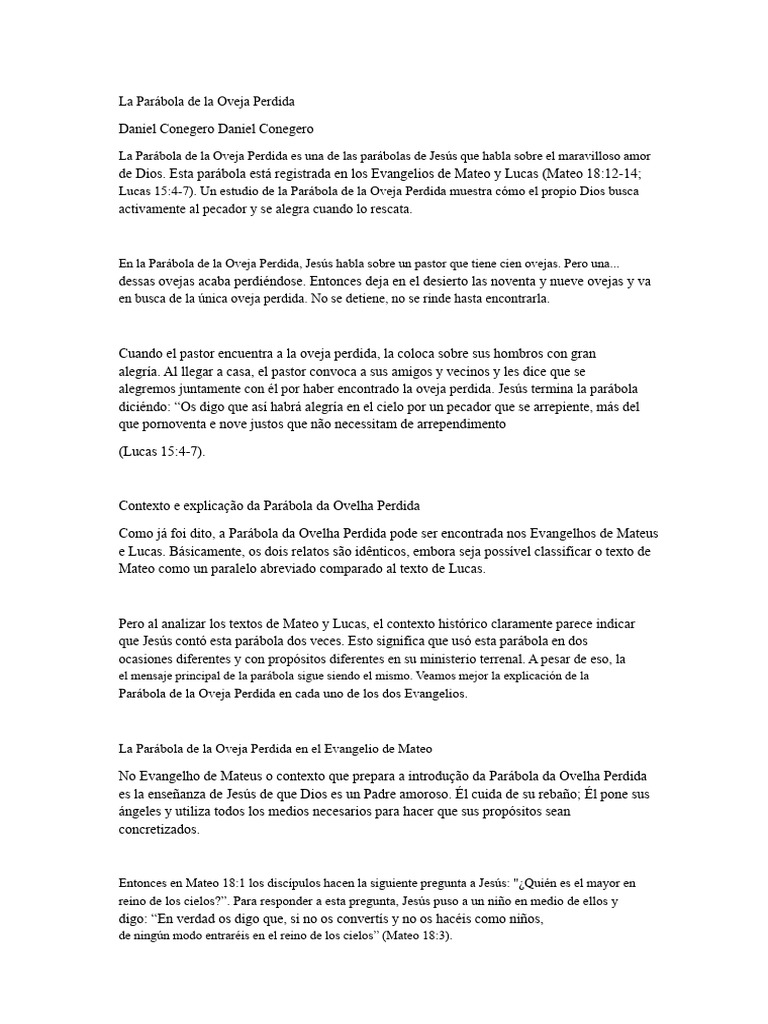 La Parábola de La Oveja Perdida | PDF | Parábolas de Jesús | Jesús