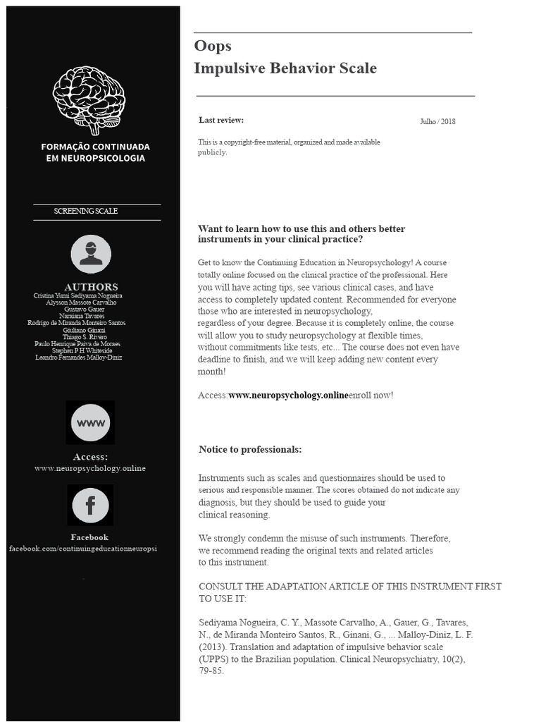 Impulsive Behavior Scale Overview | PDF | Psychology | Psychological ...