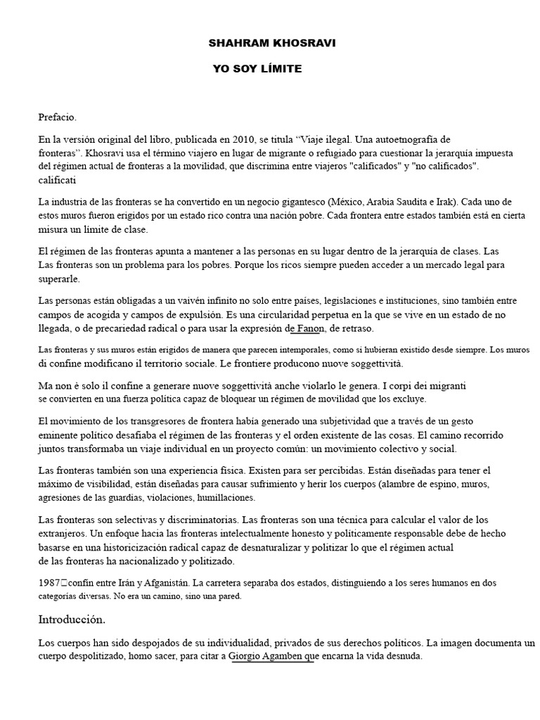 SHAHRAM KHOSRAVI - Yo Soy Frontera | PDF | Migración humana | Violación