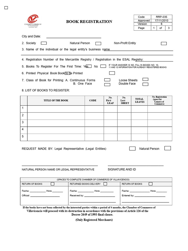 Book Registration Format CCV | PDF | Books
