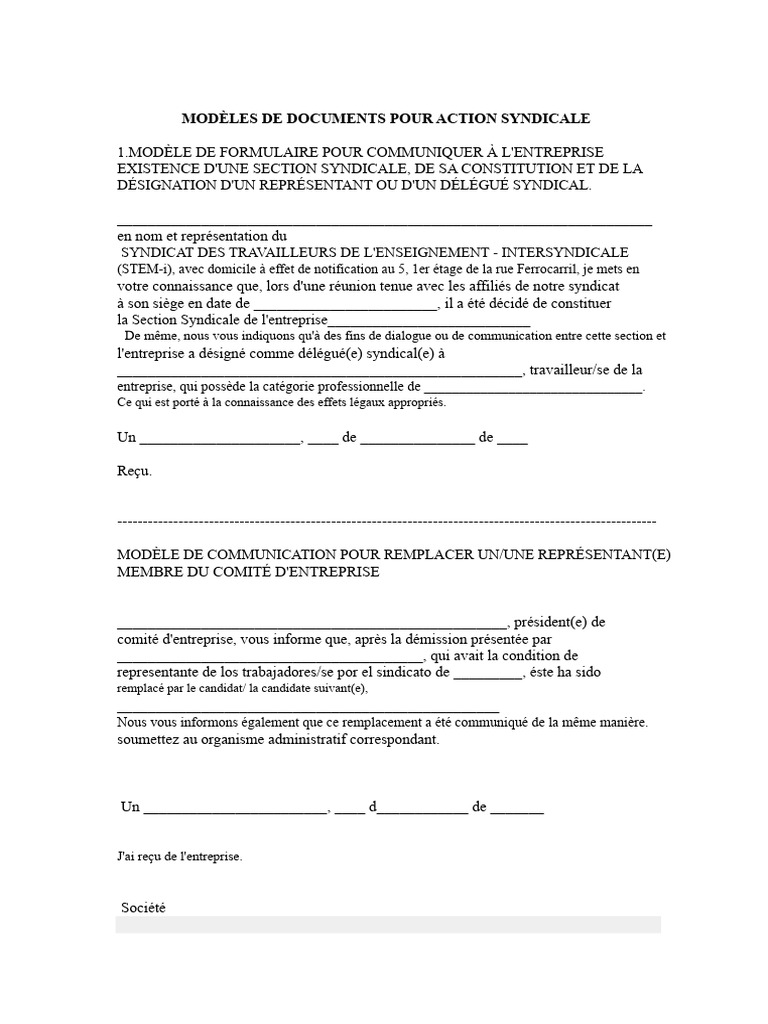 Modèles de documents pour action syndicale | PDF | Grève | Heures ...