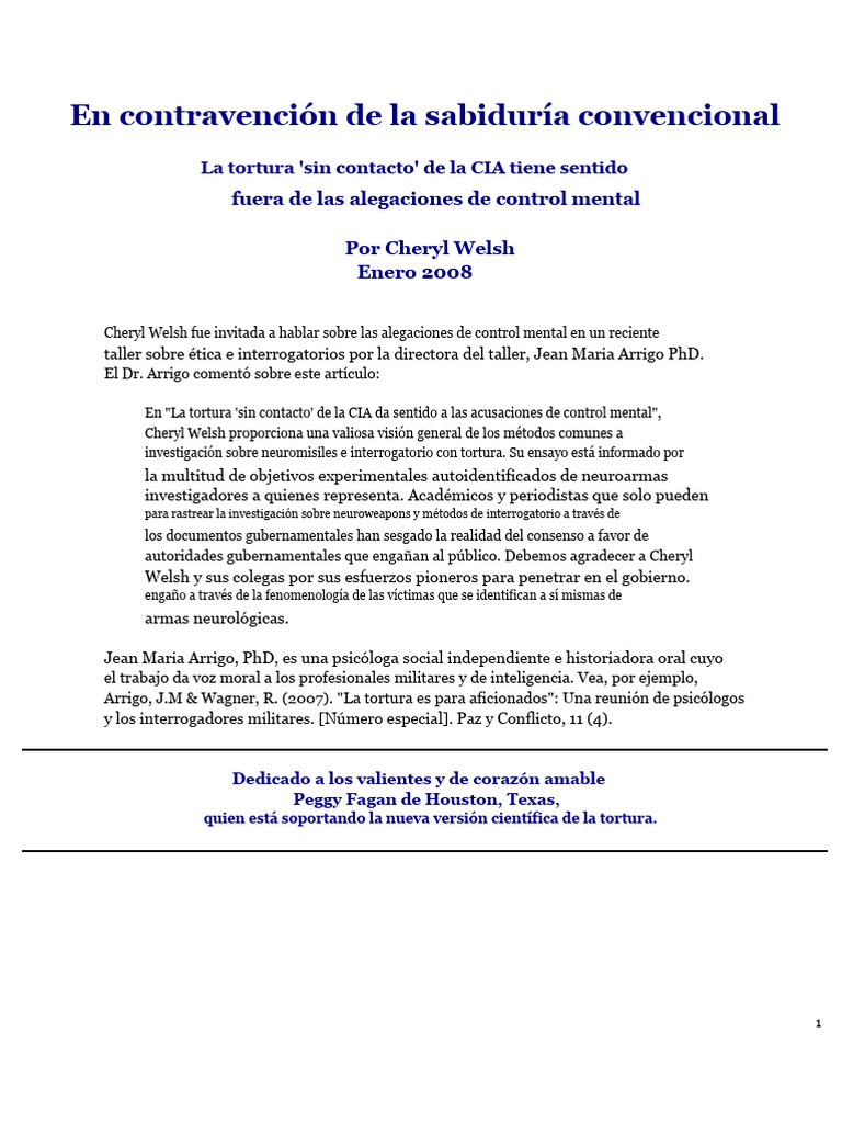 Tortura Sin Contacto Por Cheryl Welsh 2008 | PDF | Agencia Central de ...
