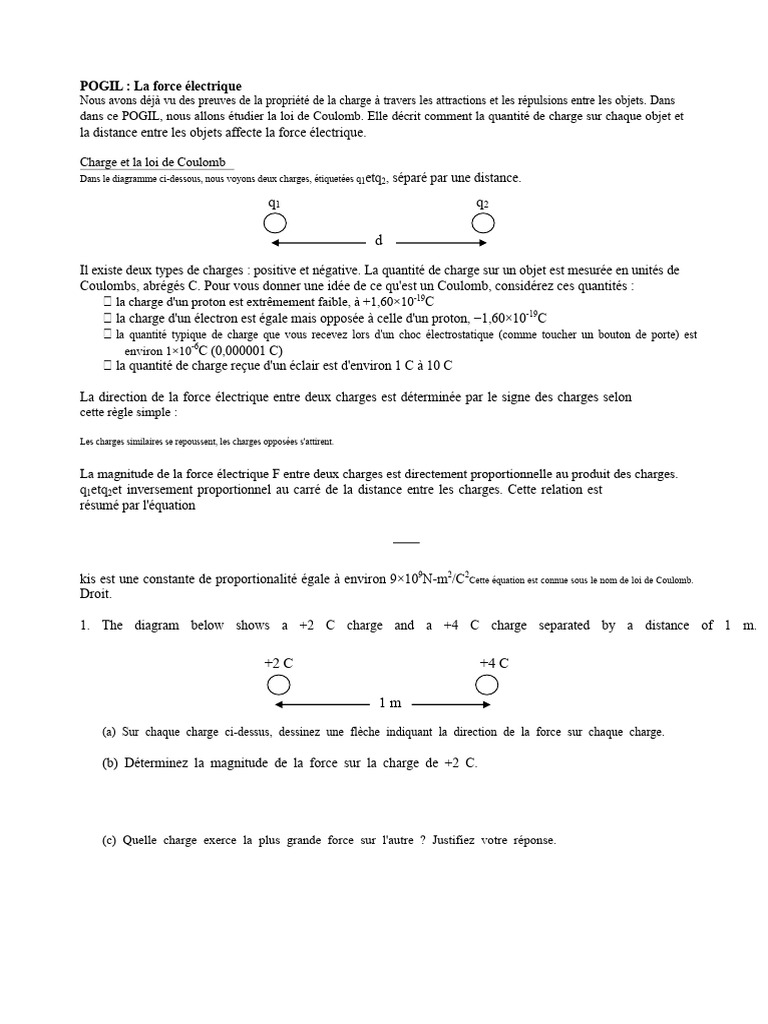 Loi de Coulomb et force électrique | PDF | Électricité | Physique ...