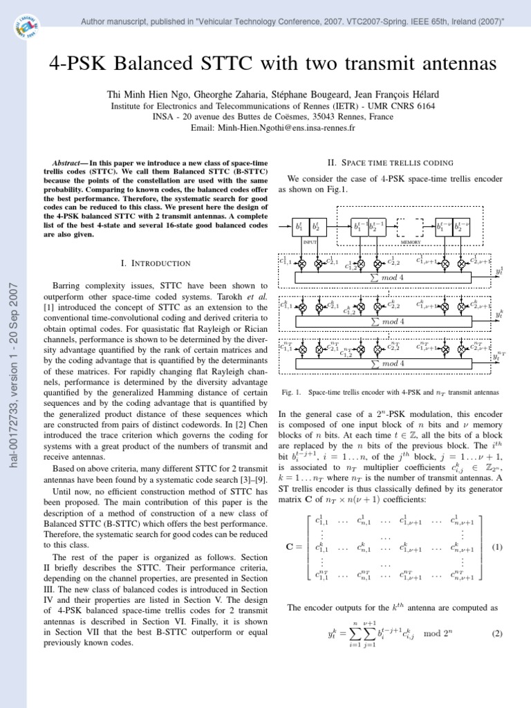 4-PSK Balanced STTC With Two Transmit Antennas | PDF | Algebra | Linear Algebra