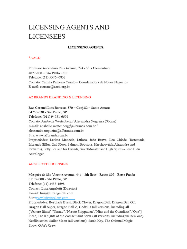 Licensing Agents and Licensees Directory | PDF