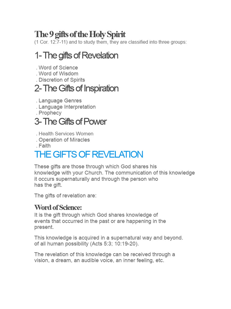 The 9 Gifts of The Holy Spirit | PDF | Spiritual Gift | Revelation