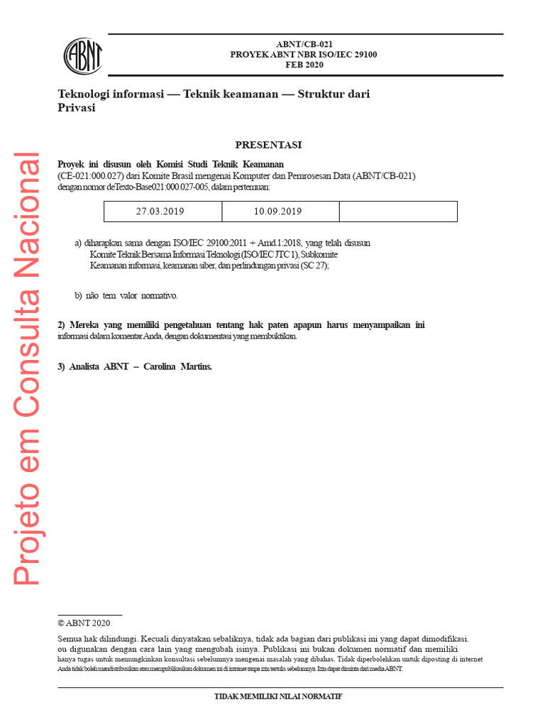 ABNT - NBR ISO IEC 29100 2020 - Kerangka Kerja Privasi | PDF