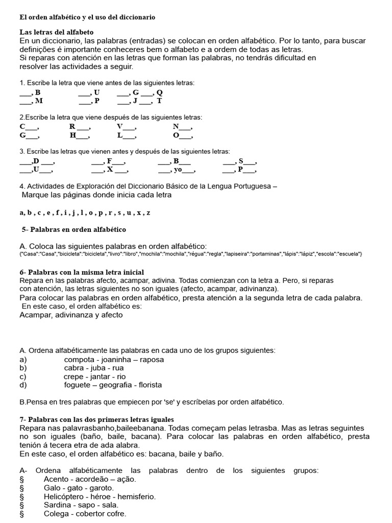 Orden Alfabético y Uso del Diccionario | PDF | Diccionario ...