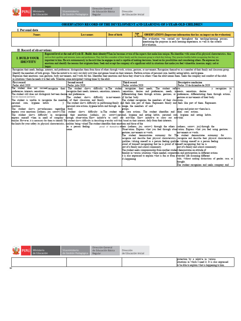Register 1 of Observation of Development and Learning of Children 3 ...