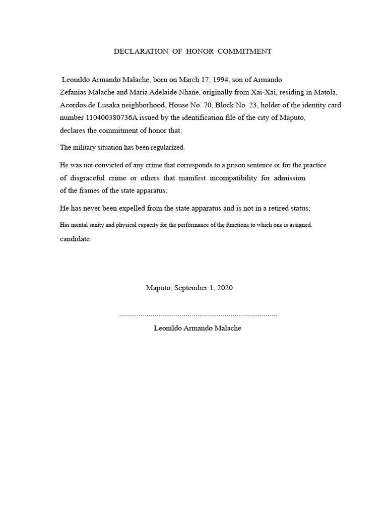 Honor Commitment Statement | PDF