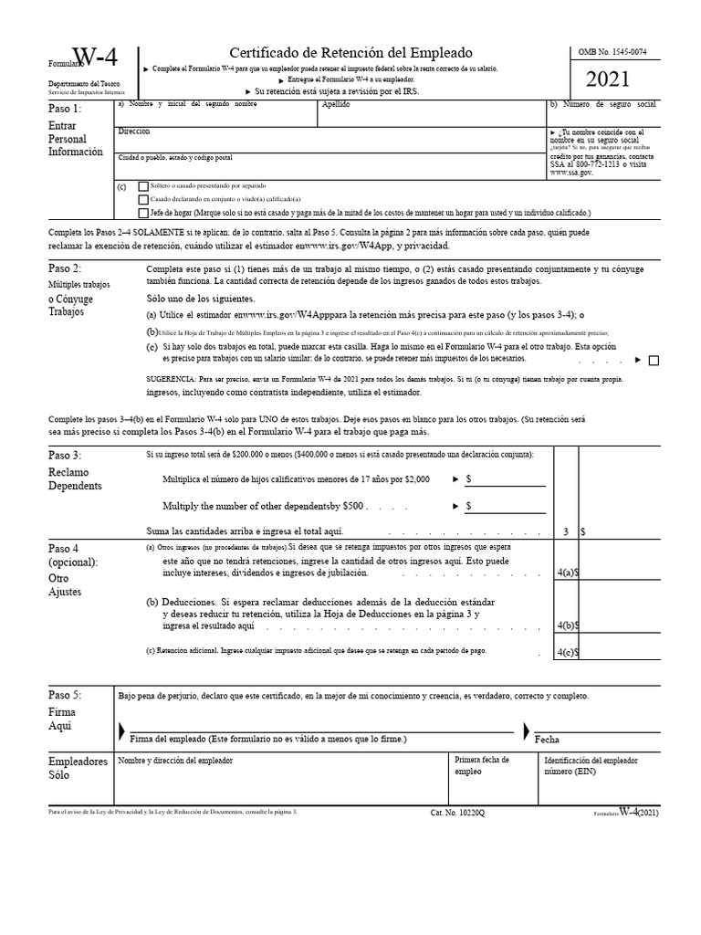 Formulario W-4 | PDF | Impuestos | Número de seguridad social